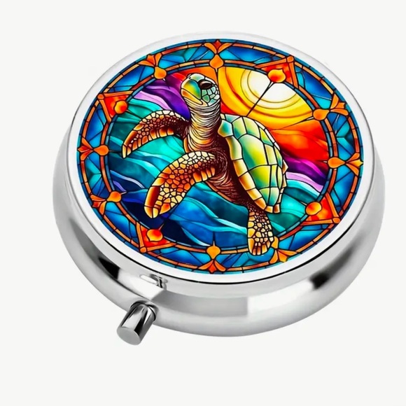 Source Unknown | Other | Swimming Sea Turtle Stained Glass Style Pill ...